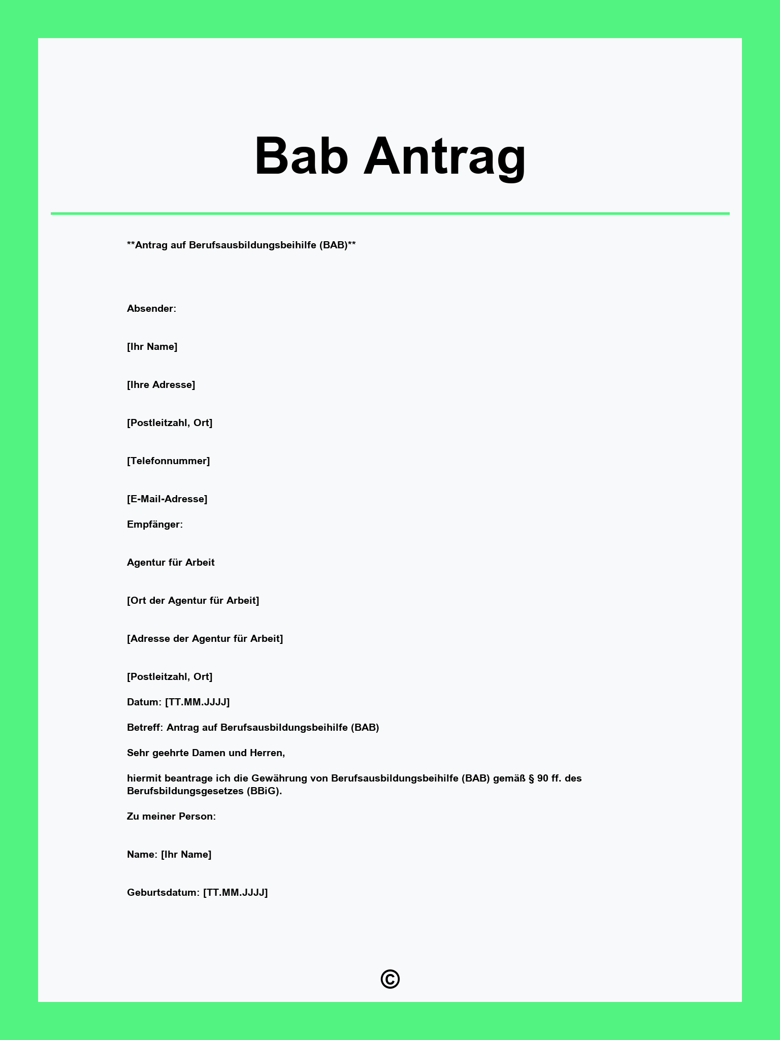 Formular BAB Antrag gratis downloaden (PDF) - pdformulare.de