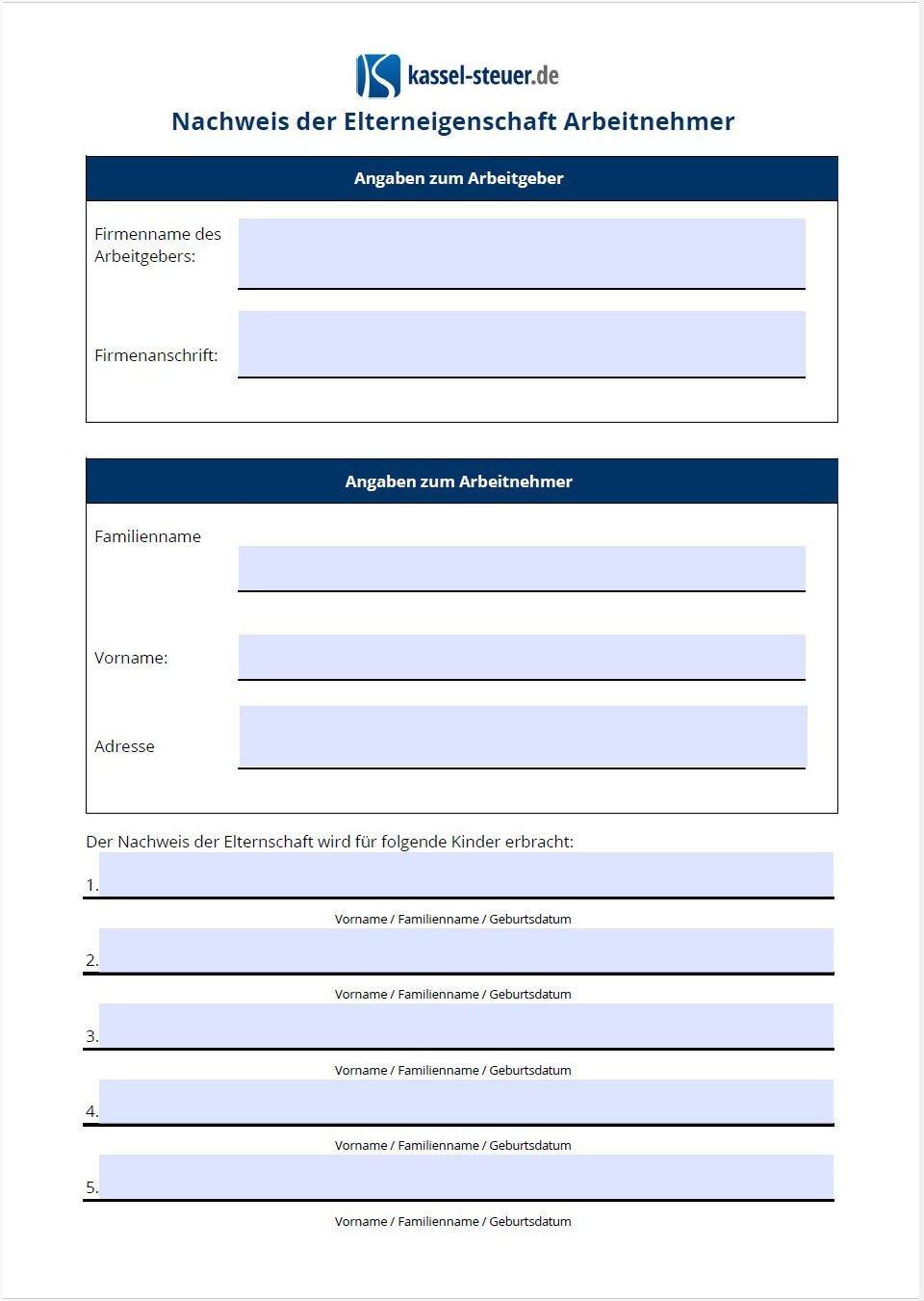 Nachweis-Elterneigenschaft-Formular gratis downloaden (PDF ...